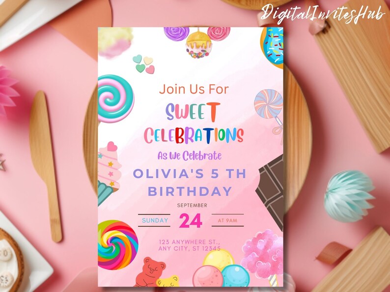 Editable Sweets Candy Birthday Invitation Template (5x7 Inches) - Etsy