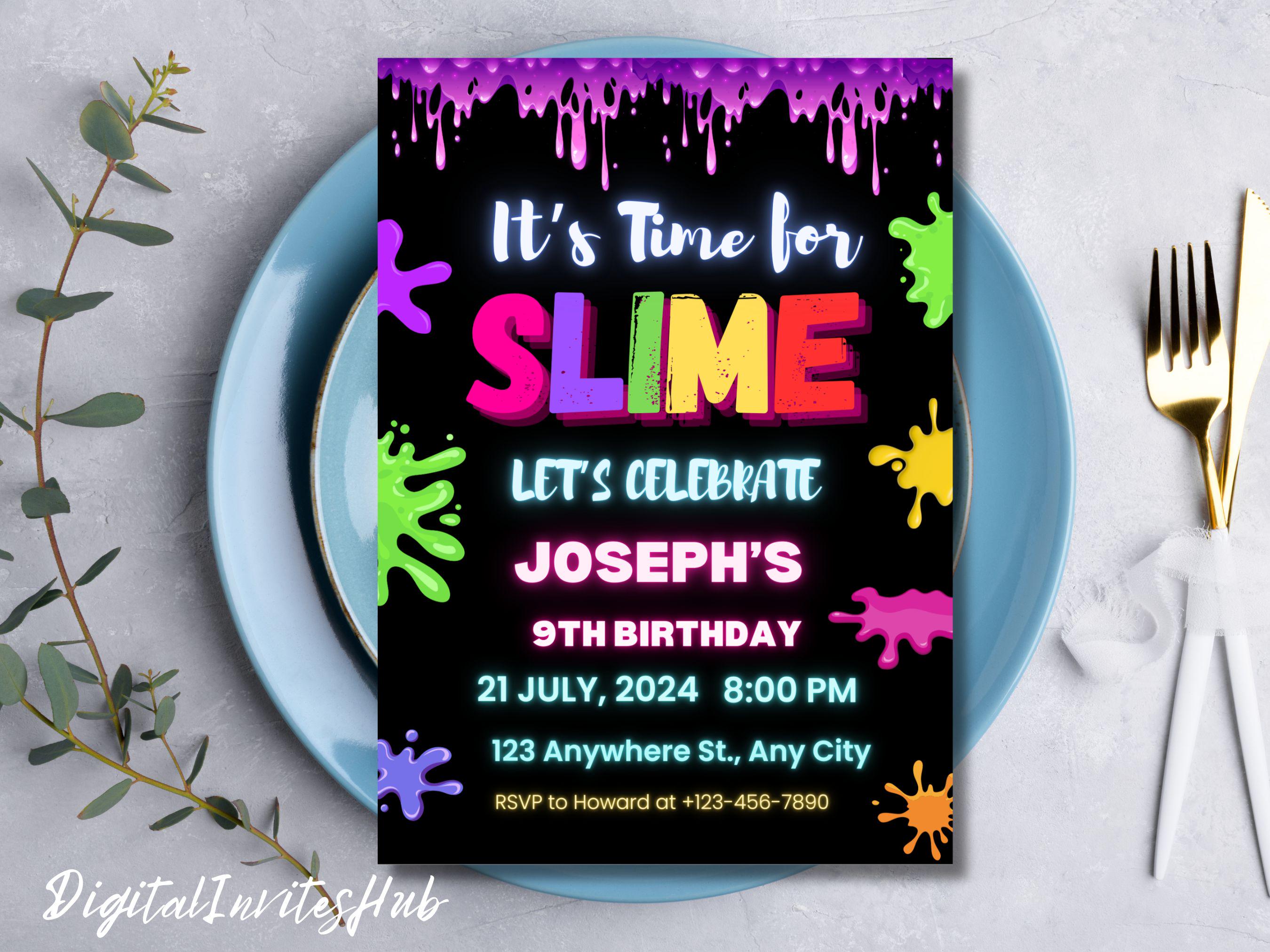 Slime Party Birthday Invitation, Slime Invitation, Slime Party Template ...
