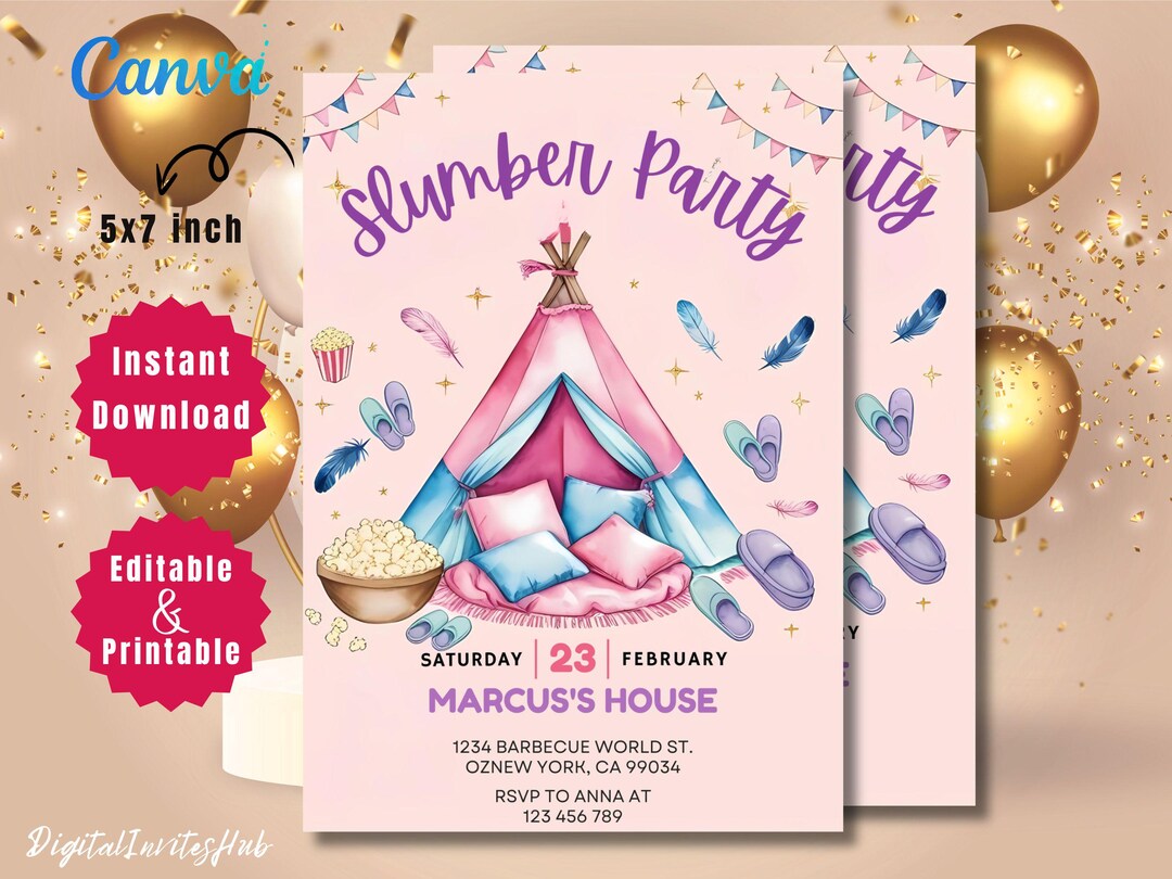 Slumber Party Invitation: Pink Pizza PJ Theme (digital Download) - Etsy
