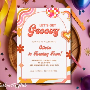 Editable Groovy Birthday Party Invitation Let's Party Birthday Boho ...