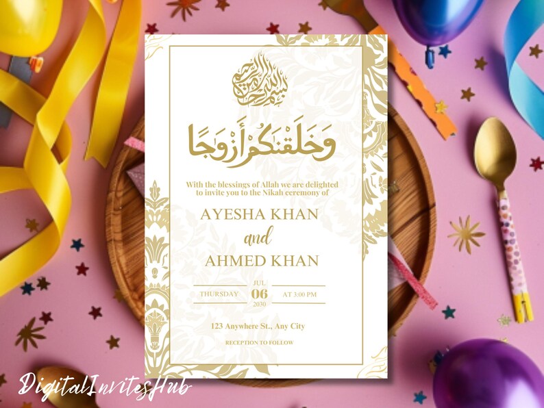 White & Gold Nikkah Invitation Card: Islamic Wedding (digital Download ...