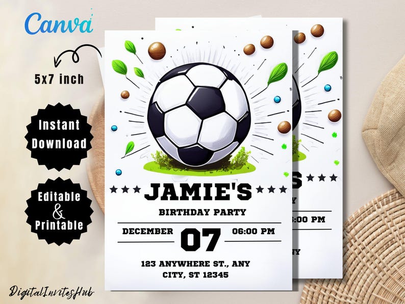 EDITABLE Soccer Birthday Invitation, Soccer Invitation, 5x7 Editable ...