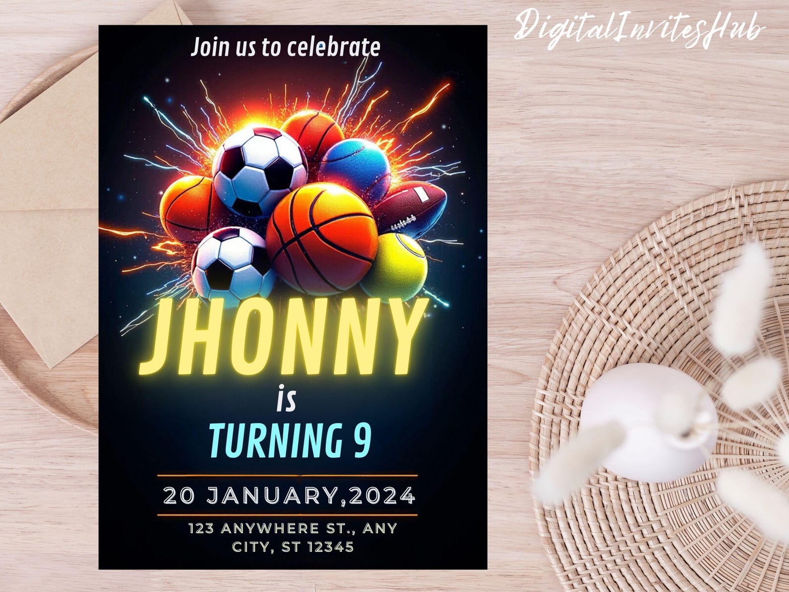 Editable Sports Invitation, Neon Sports Invites, Sports Flyer, Sport ...