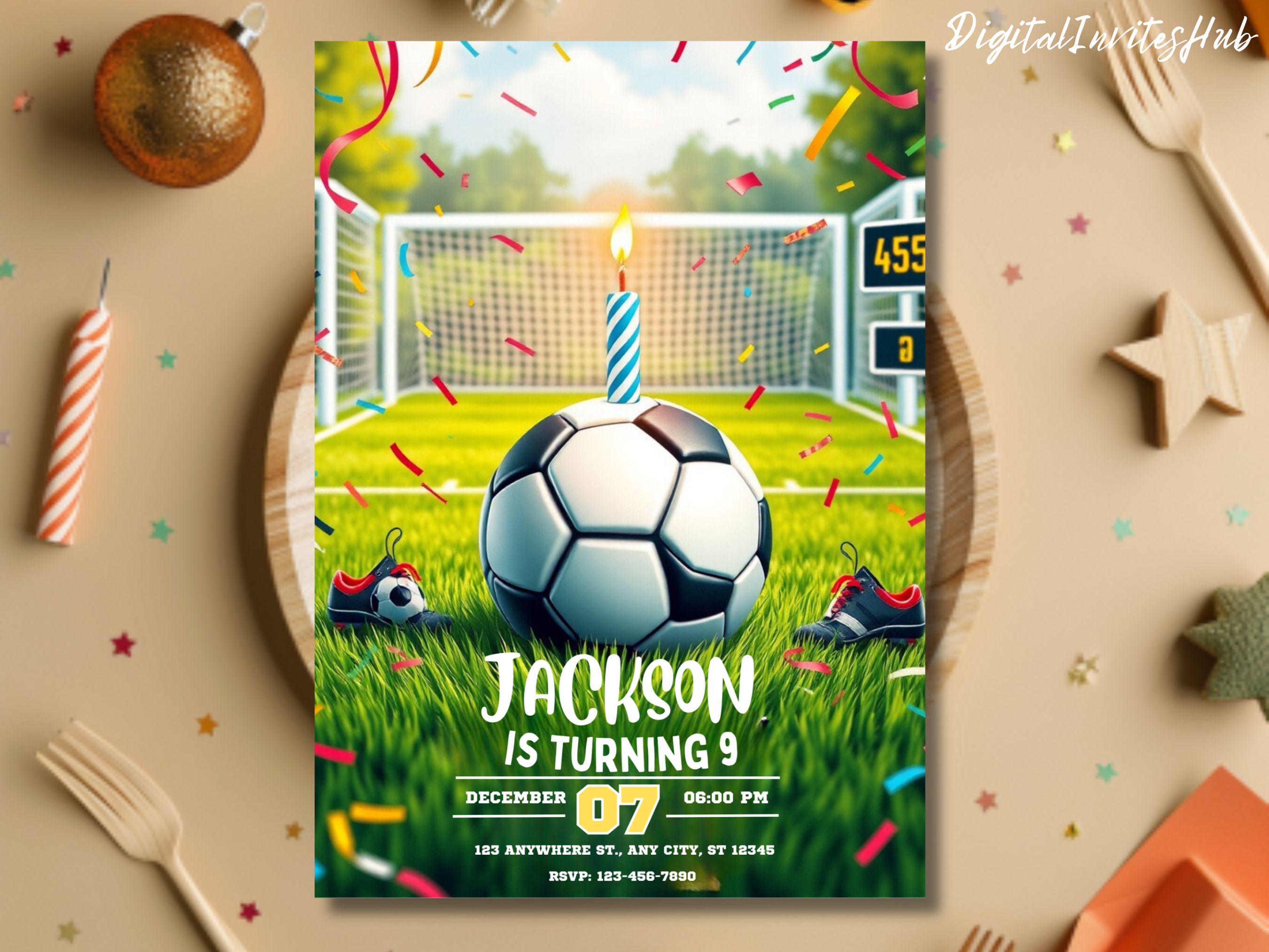 Invitación de cumpleaños de fútbol editable: Plantilla Canva de 5x7 ...
