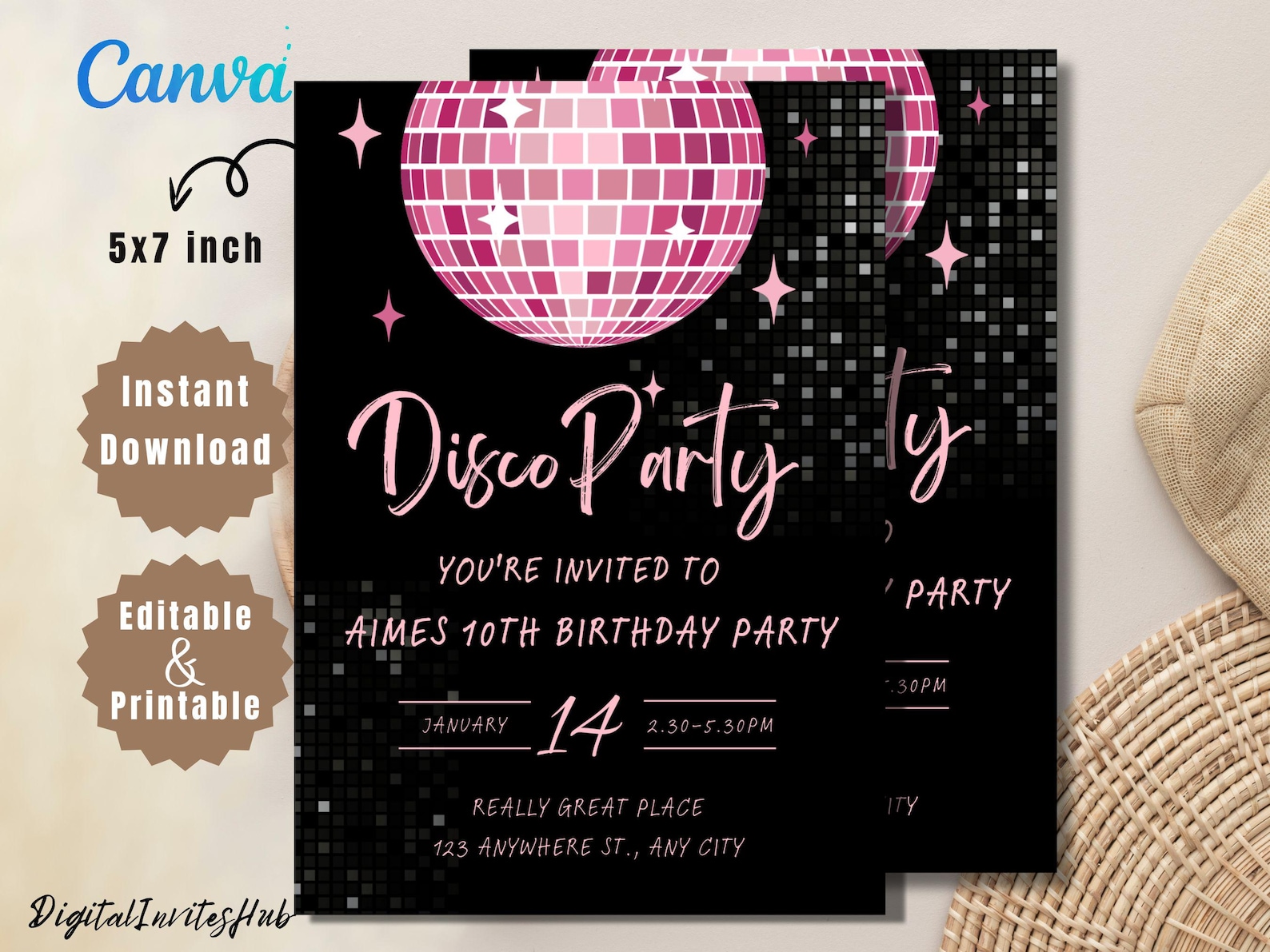 Disco Ball Birthday Invitation ANY AGE Disco Party Disco Birthday Disco ...