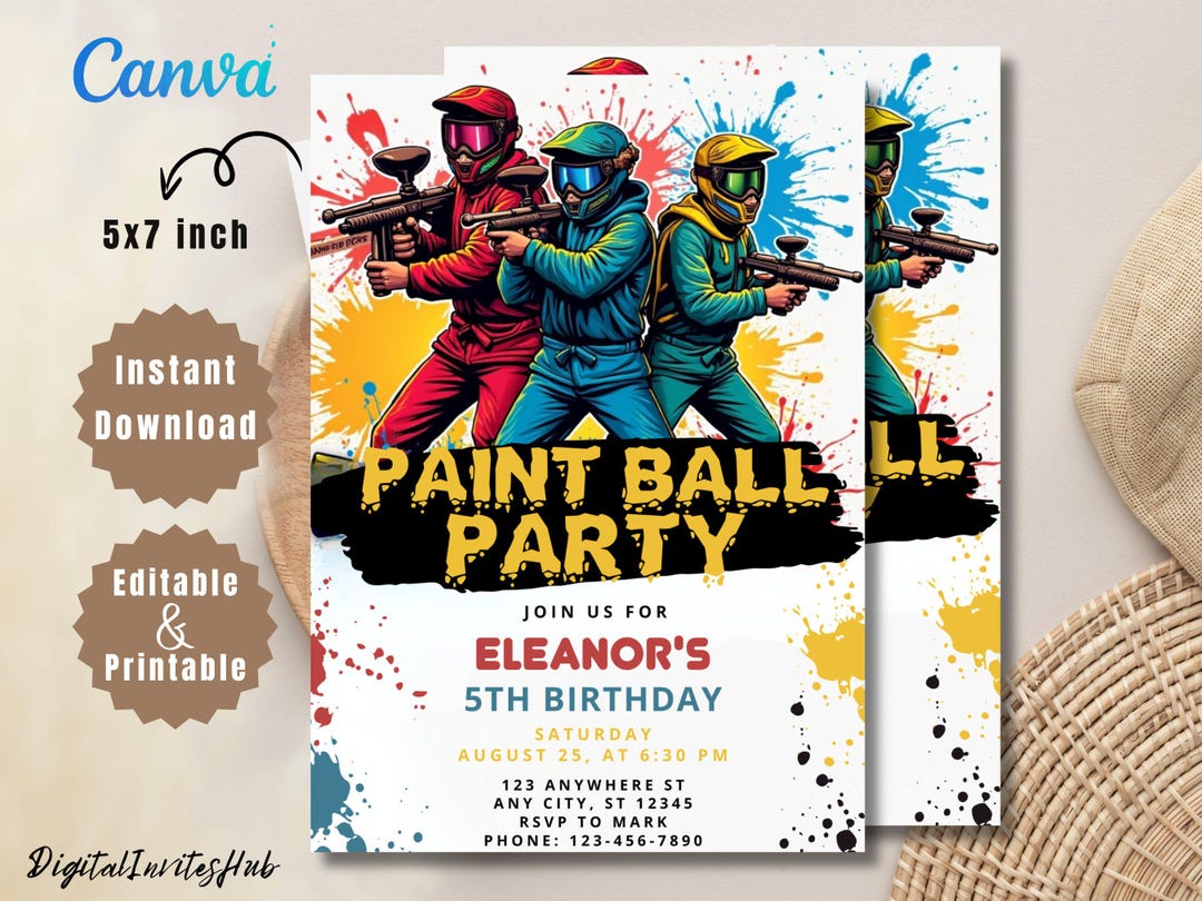 Paintball Birthday Invitation Boy EDITABLE Paintball Party Invite ...