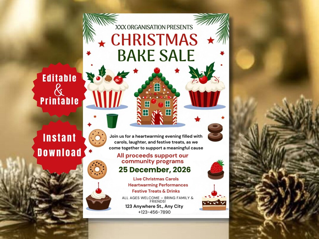 Christmas Bake Sale Flyer, Editable Canva Template, School Fundraiser ...