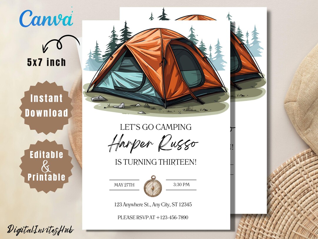 Camping Birthday Invitation Template: Camp Out Under the Stars (instant ...