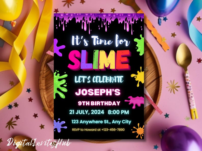 Slime Party Birthday Invitation, Slime Invitation, Slime Party Template ...
