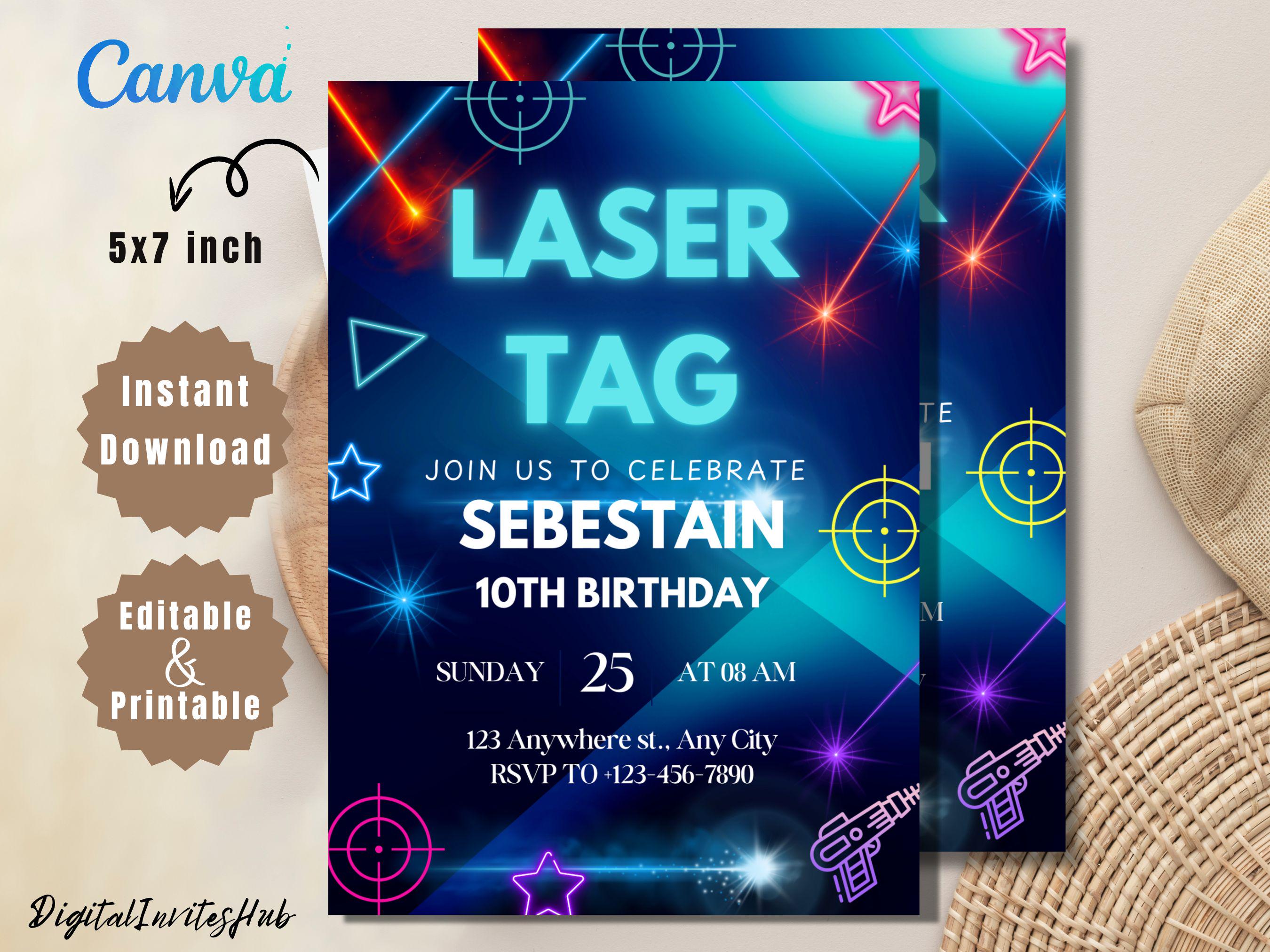EDITABLE Laser Tag Birthday Invitation, Laser Tag Party Invite Template ...