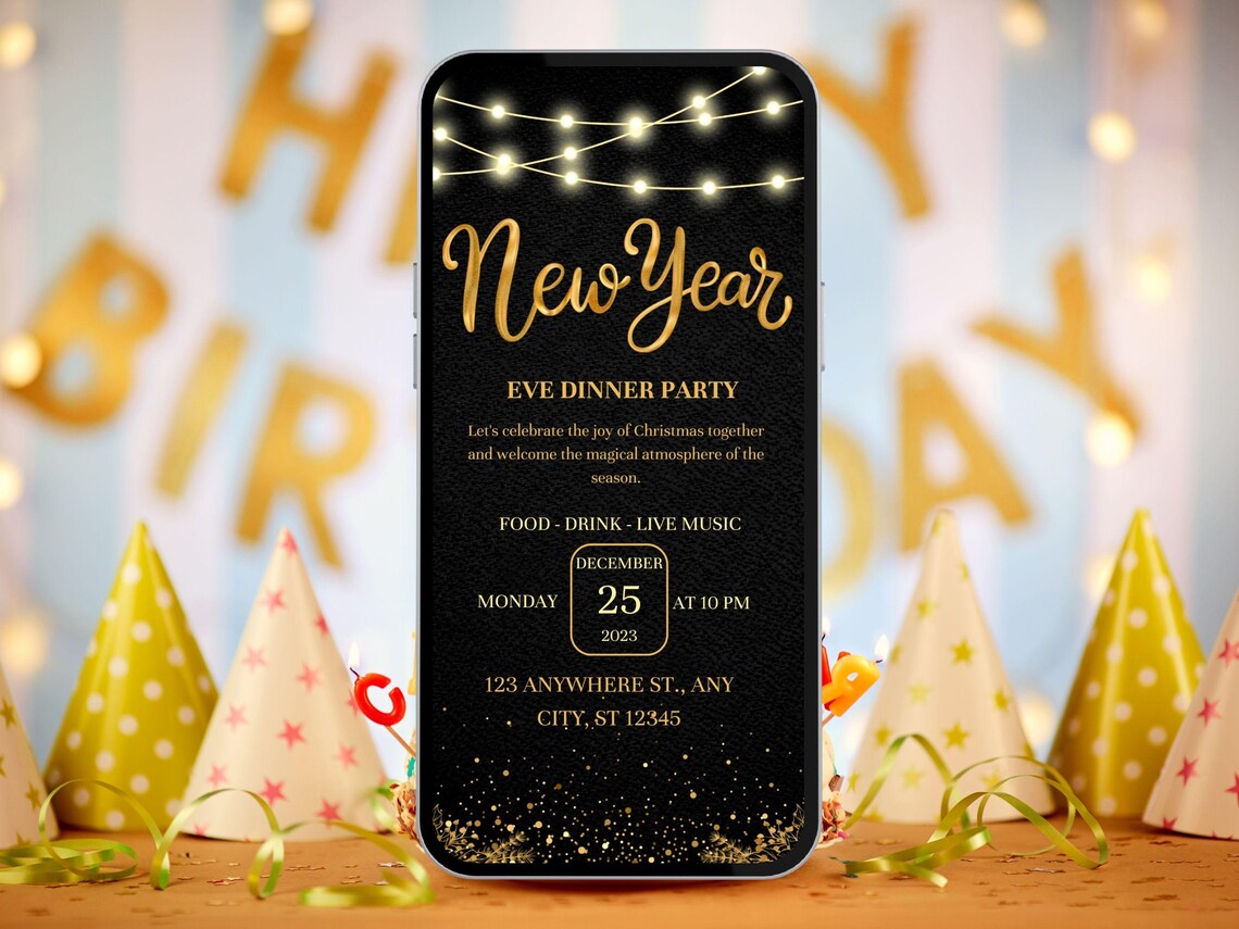 Gold New Year's Eve Party Invitation: Editable Video Evite (digital) - Etsy
