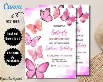 Butterfly Birthday Invitation Girl Butterfly Party Butterfly Invitation ...