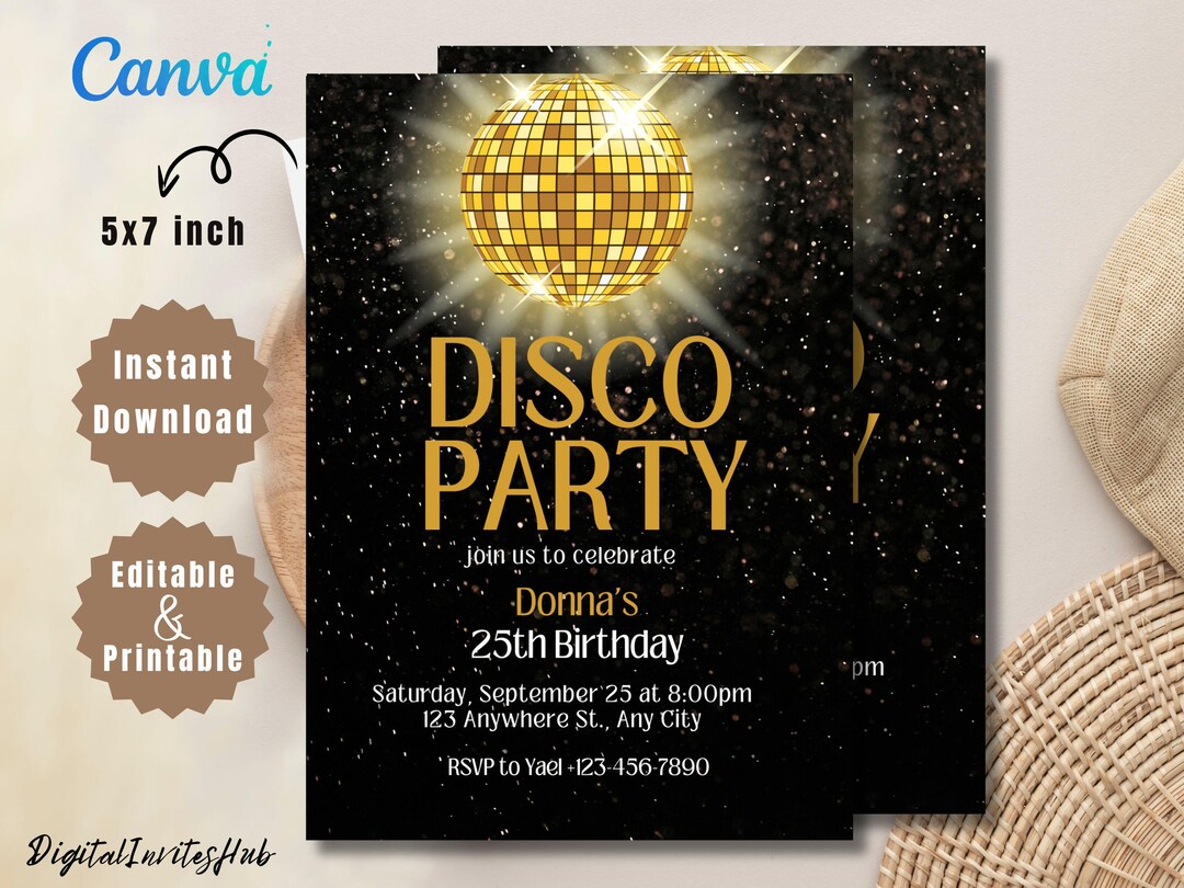 Editable Disco Party Birthday Invitation, Disco Gender Neutral Invites ...