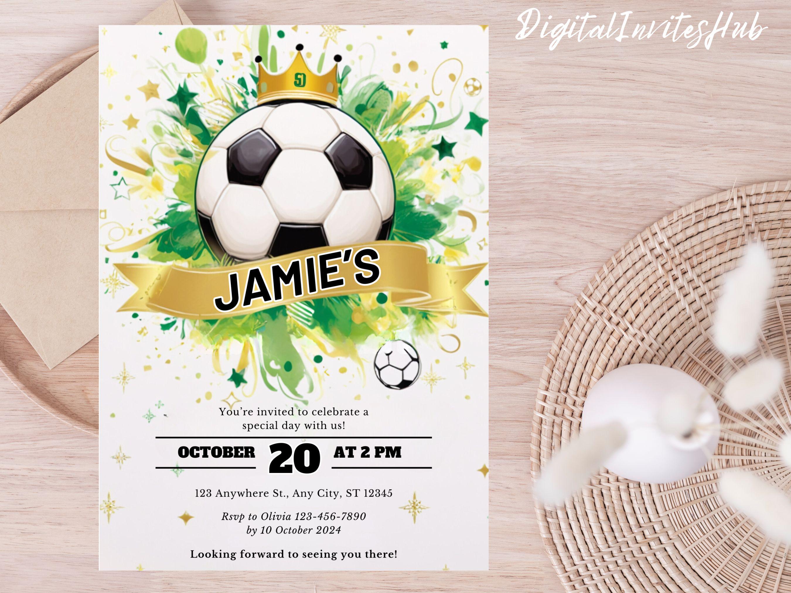 Editable Soccer Birthday Invitation: Kickoff Party Flyer (5x7 Inches ...