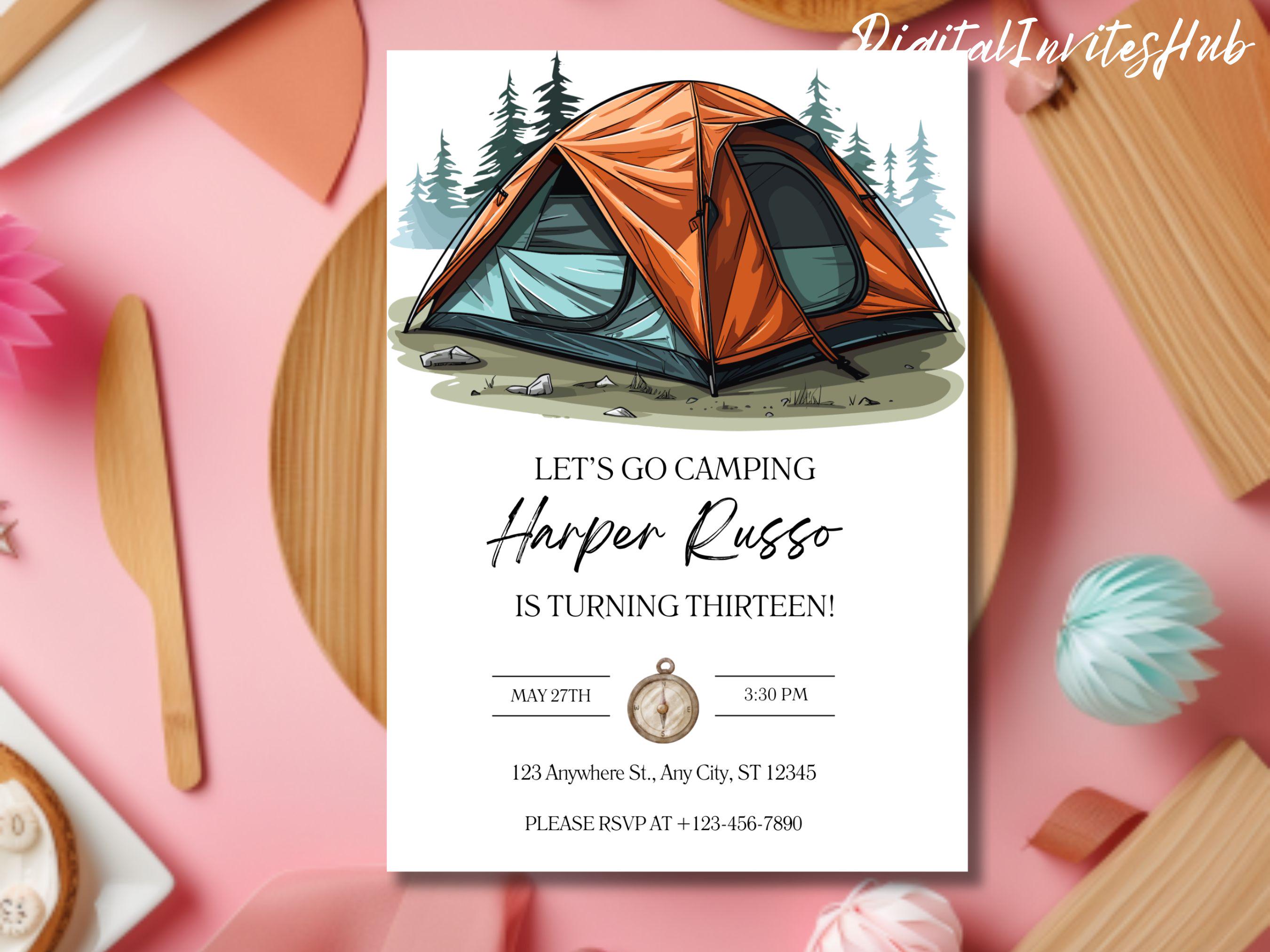 Camping Birthday Invitation Template: Camp Out Under the Stars (instant ...