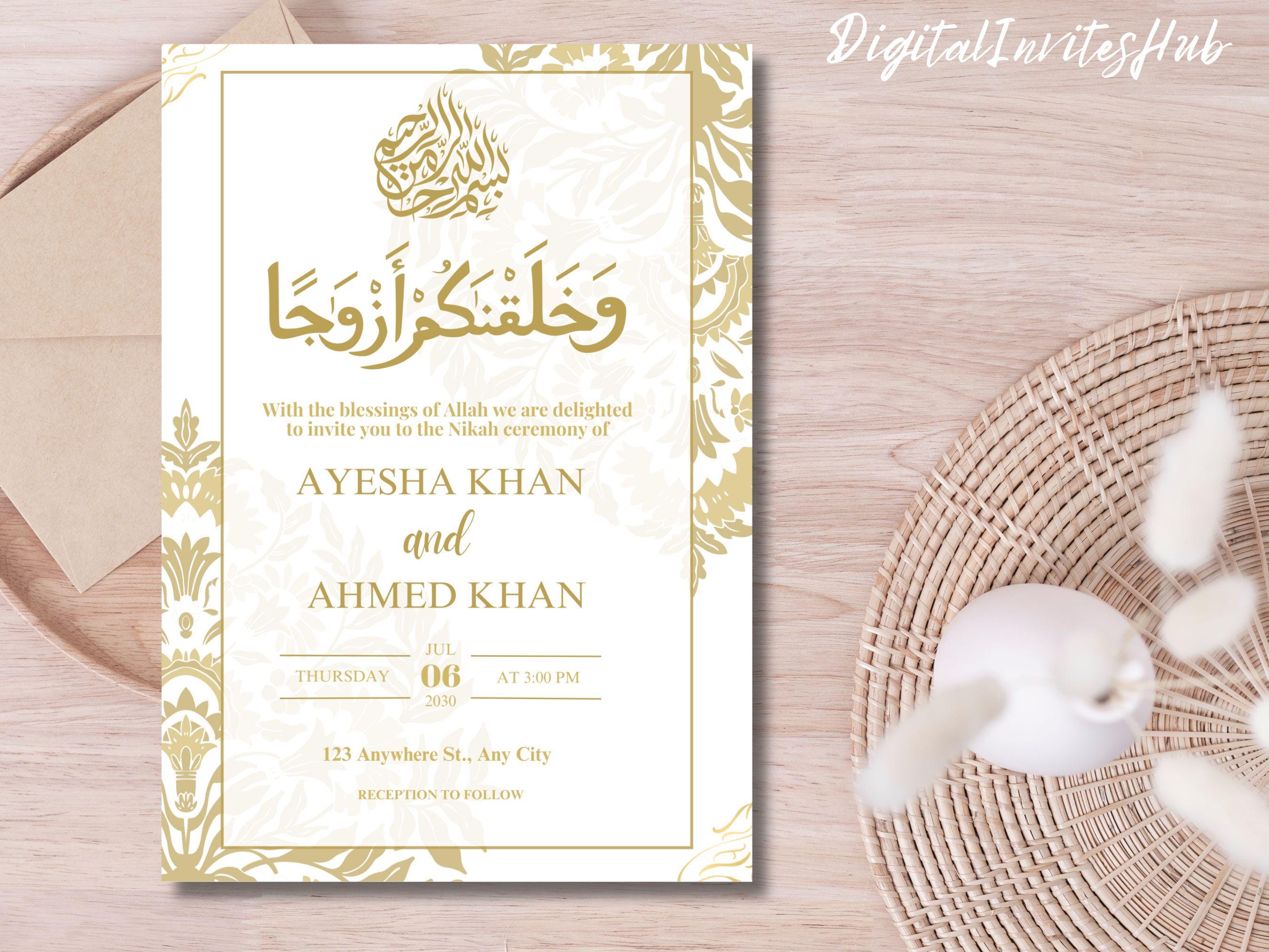 White & Gold Nikkah Invitation Card: Islamic Wedding (digital Download ...