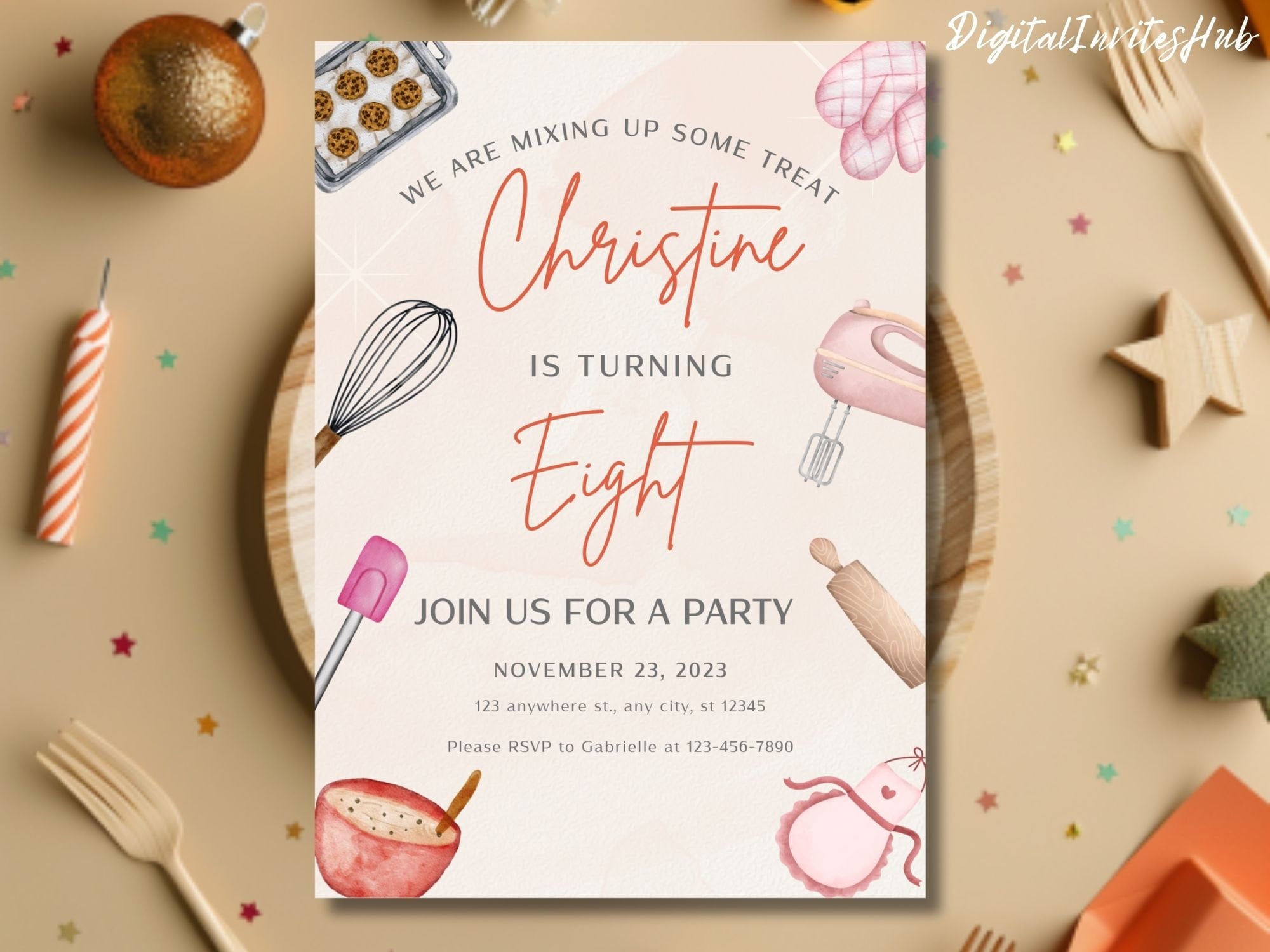 Baking Party Invitation, Girl Kids Cooking Birthday Invite, Cooking Party Invitation, Baking ...