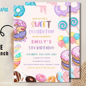 Candy Birthday Invitation Template: Editable Sweets, 5x7 Inches ...