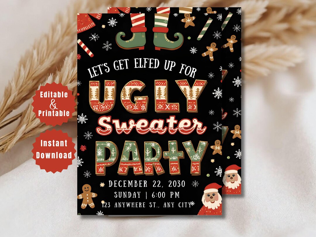 Editable Ugly Sweater Christmas Party Invitation, Christmas Invitation ...