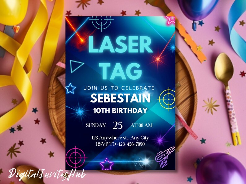 EDITABLE Laser Tag Birthday Invitation, Laser Tag Party Invite Template ...