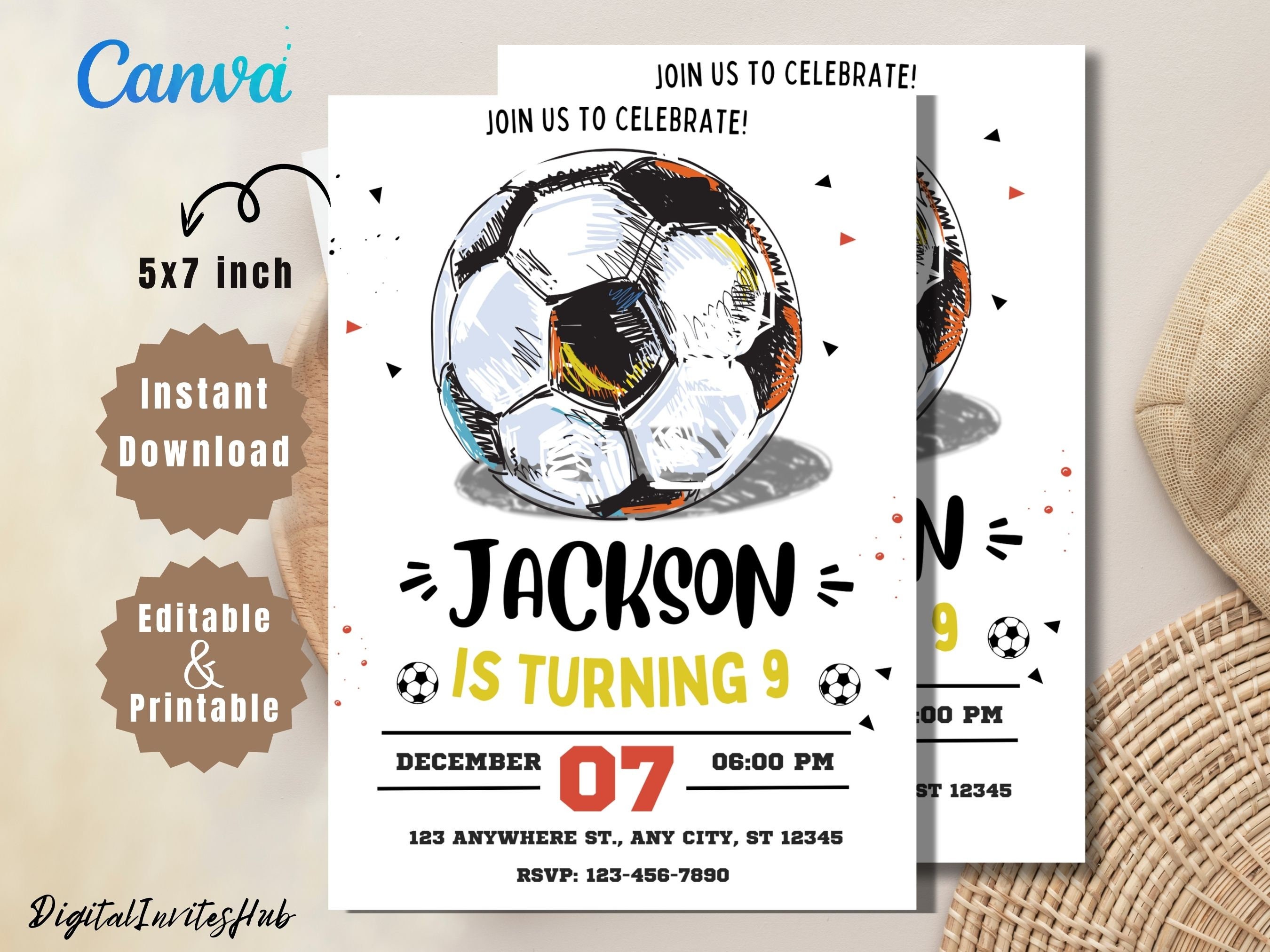 Editable Soccer Birthday Invitation Template, Soccer Birthday ...