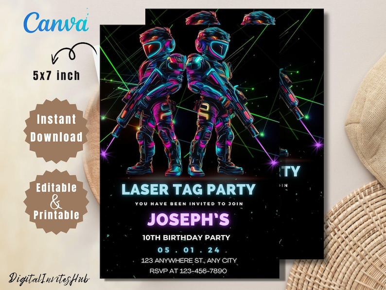EDITABLE Laser Tag Birthday Invitation, Laser Tag Party Invite Template ...