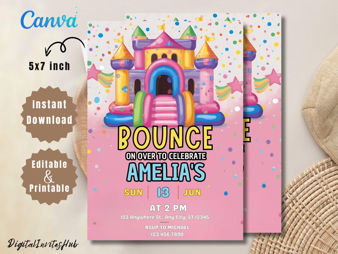 Bounce House Birthday Invitation, EDITABLE Kids Park Party Invitation ...