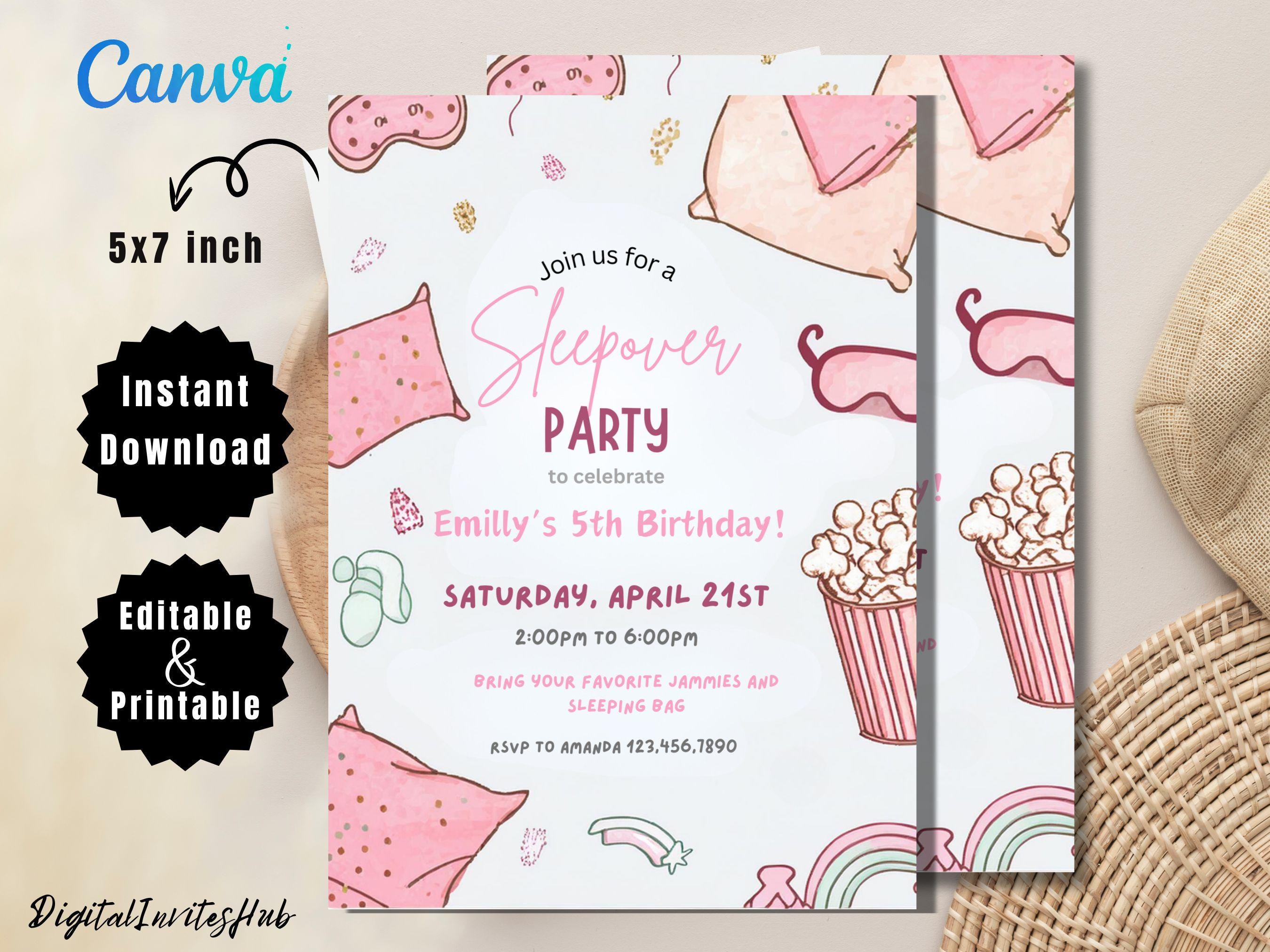 Editable Slumber Party Birthday Invitation Sleepover Birthday Invite ...