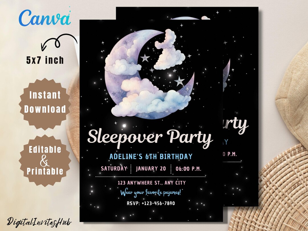 Sleepover Birthday Invitation: Minimalist Slumber Party, Girl's ...