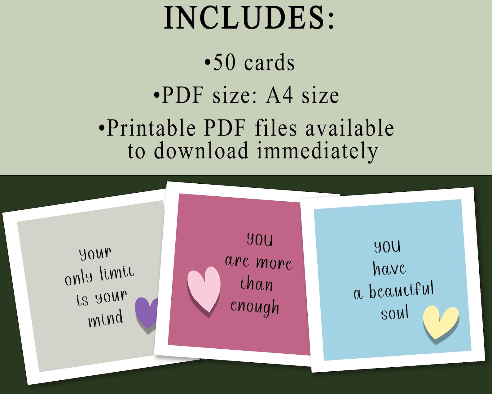 Heart Affirmation Cards | Daily Motivational Printable Cards | Positive ...
