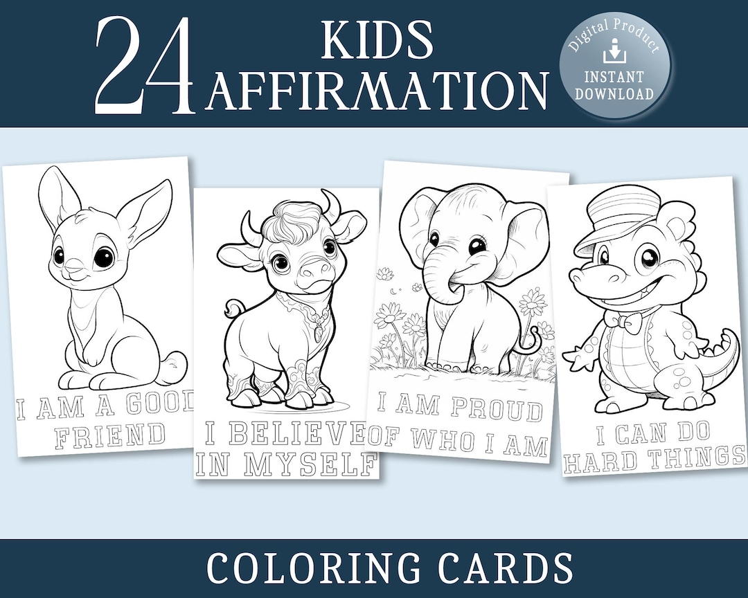24 Kids Affirmation Coloring Cards - Printable, Creative, and ...