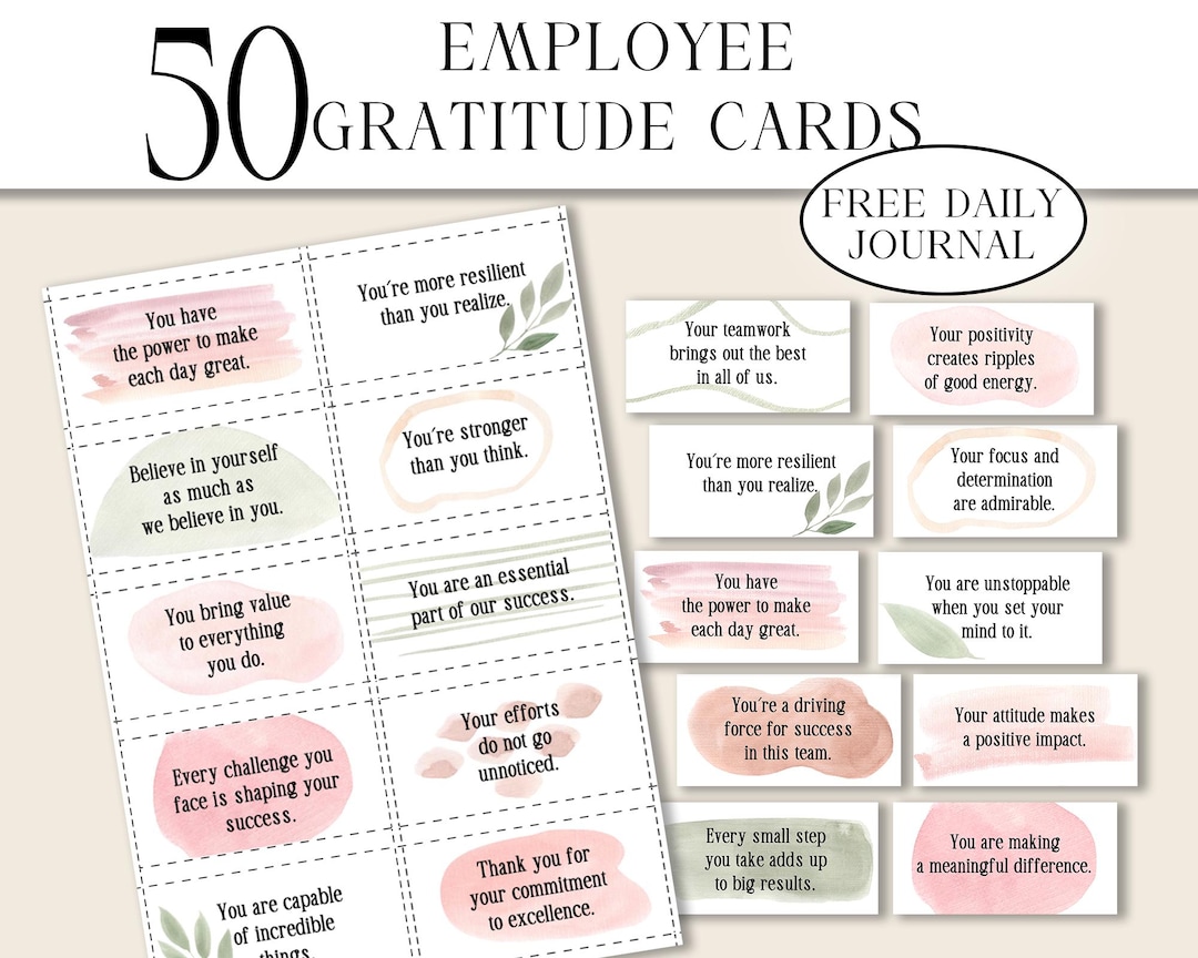 Employee Gratitude & Motivation Cards, Printable Affirmation Notes for ...