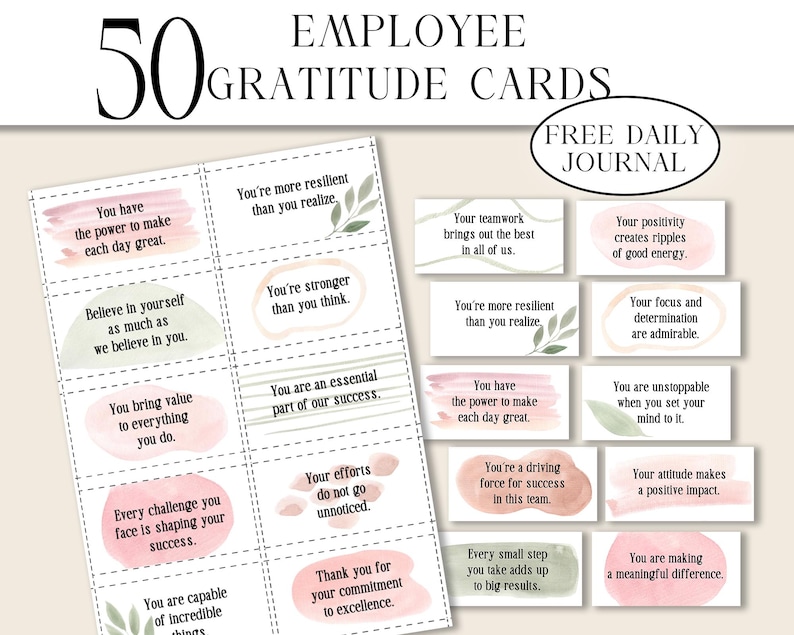 Employee Gratitude & Motivation Cards, Printable Affirmation Notes for ...