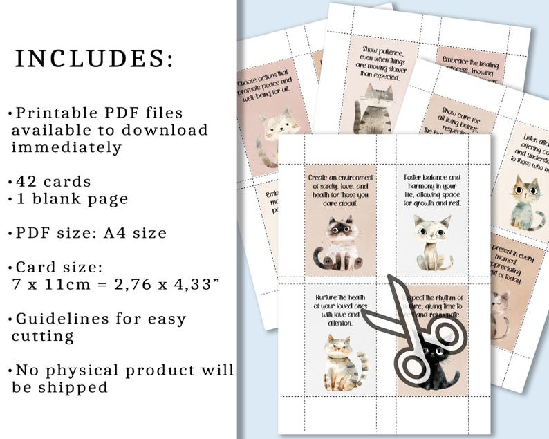 Cats Affirmation Cards for Wellness - Printable Motivational Cards With ...