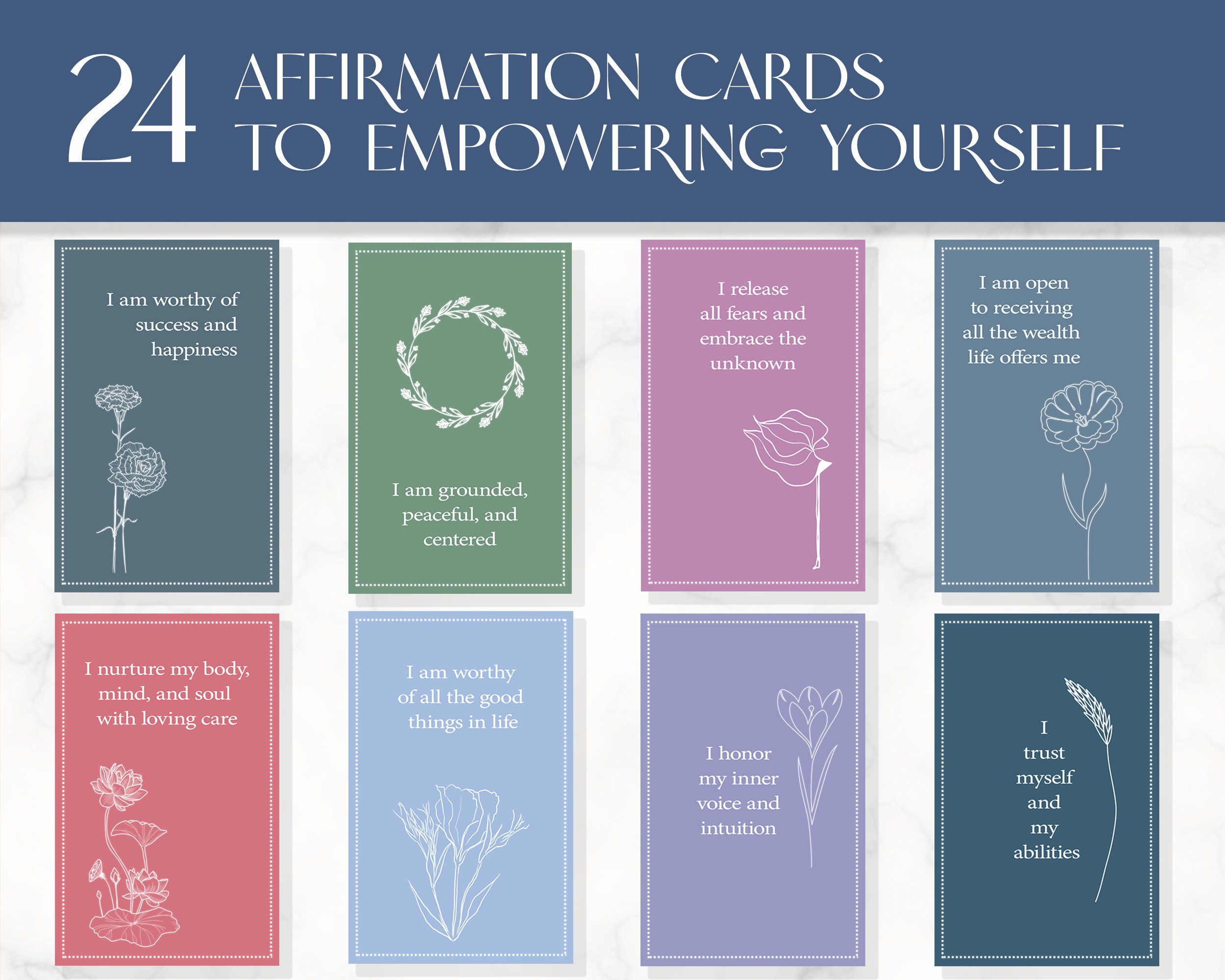 24 Floral Colourful Affirmation Cards Everyday Affirmation Cards ...
