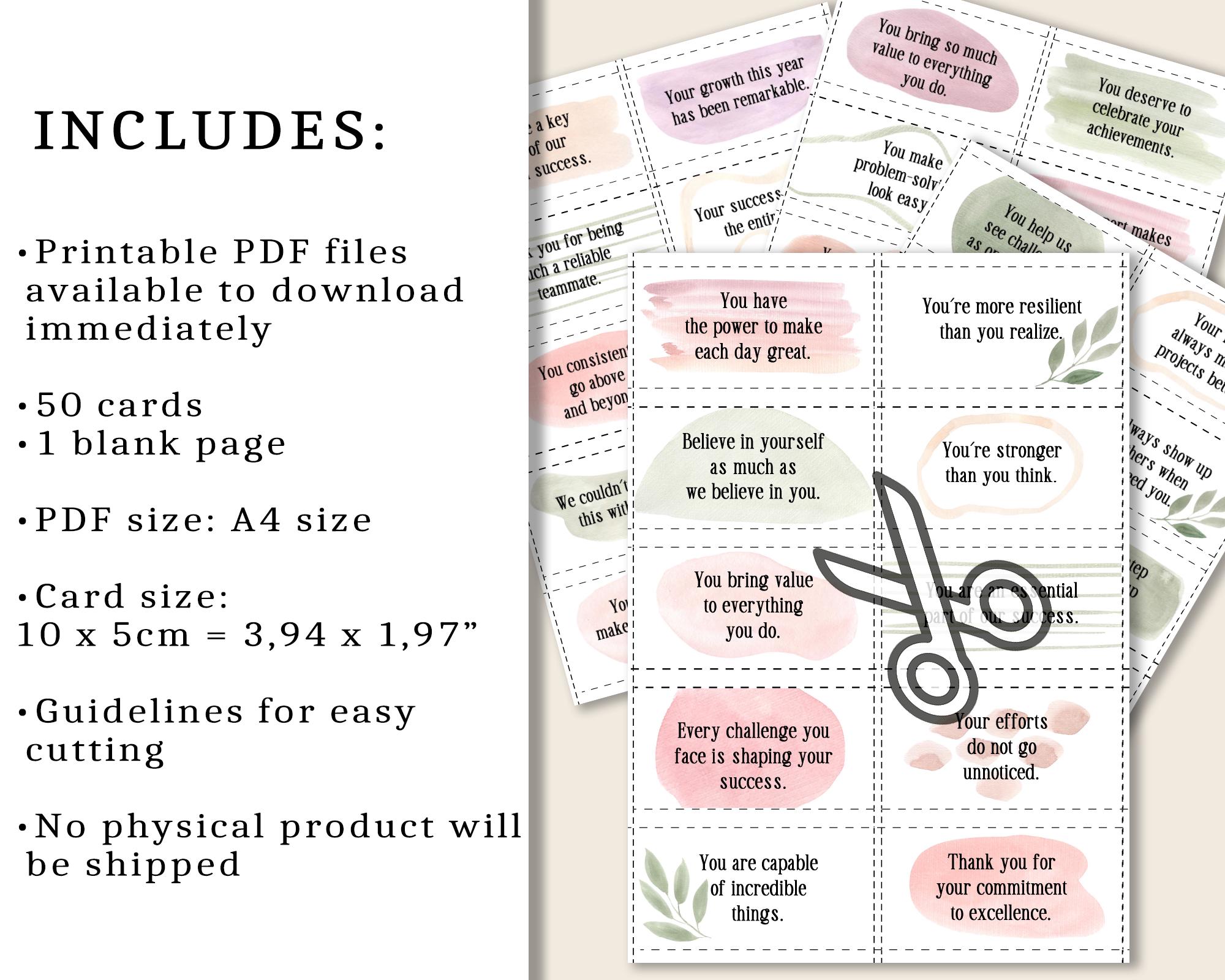 Employee Gratitude & Motivation Cards, Printable Affirmation Notes for ...