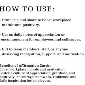 Employee Gratitude & Motivation Cards, Printable Affirmation Notes for ...