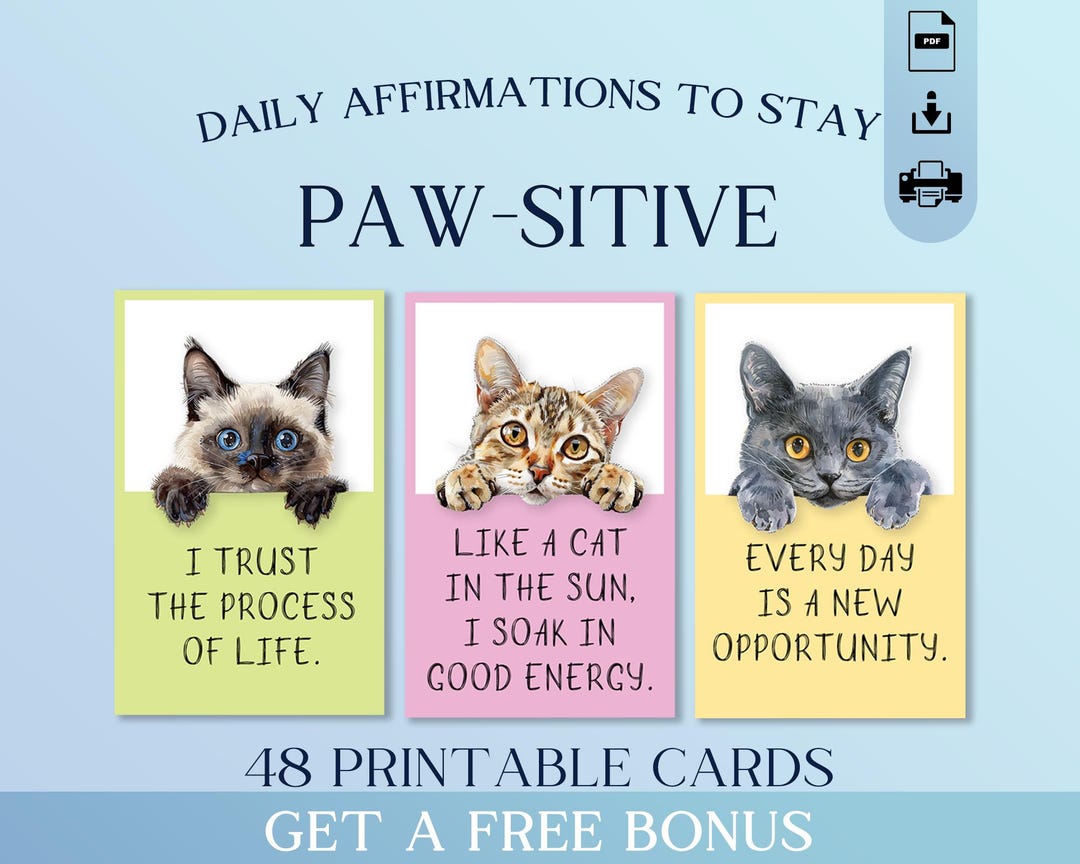 Printable Cat Affirmation Cards for Positivity, Self-care, and ...