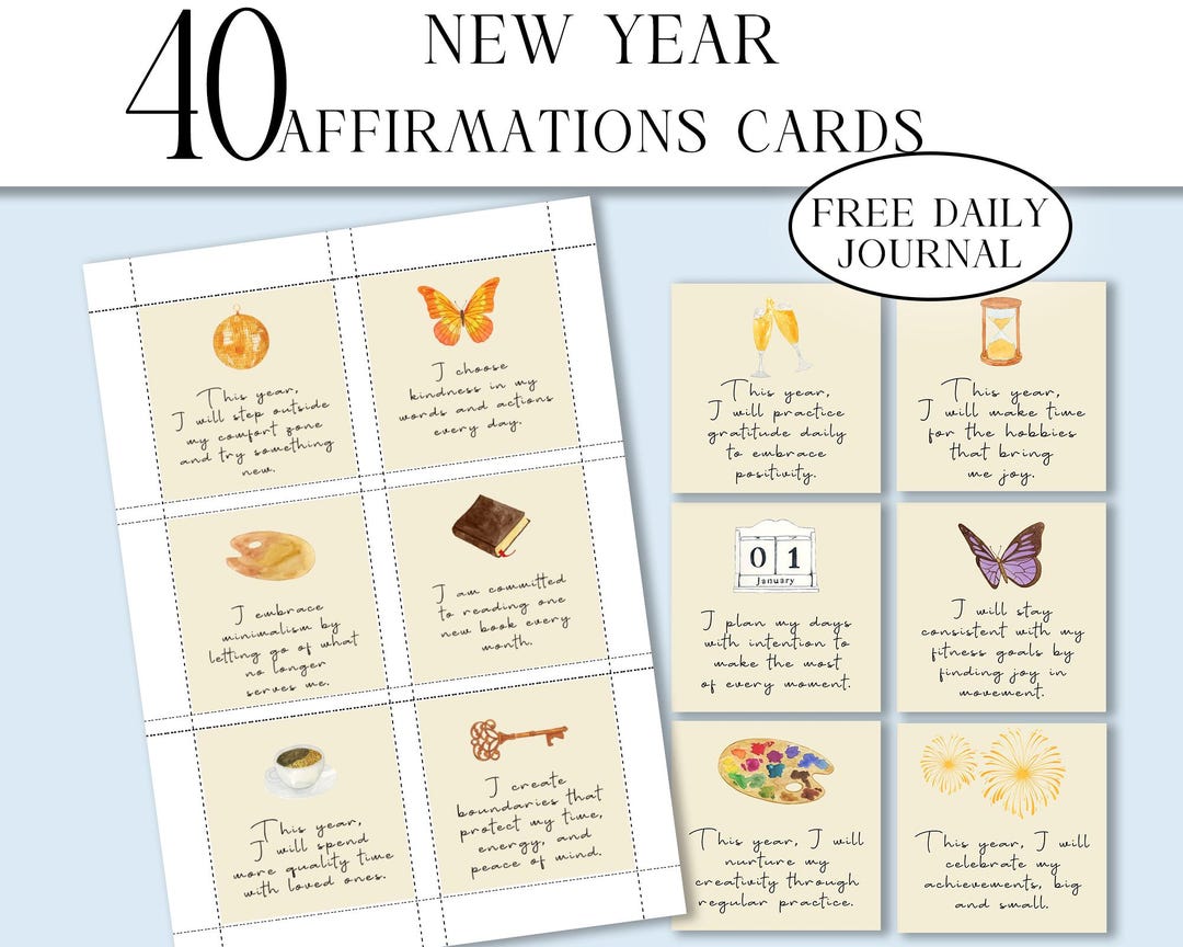 Printable New Year Affirmation Cards Motivational Resolutions, Personal ...