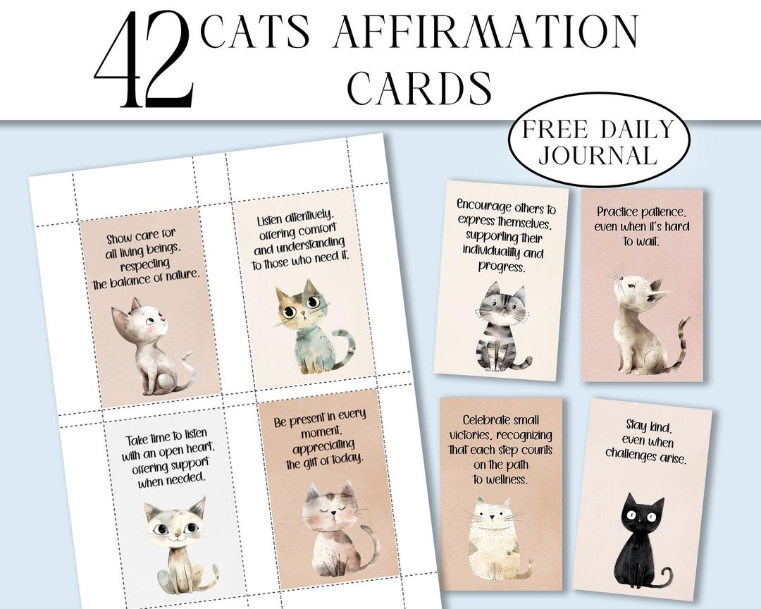 Cats Affirmation Cards for Wellness - Printable Motivational Cards With ...