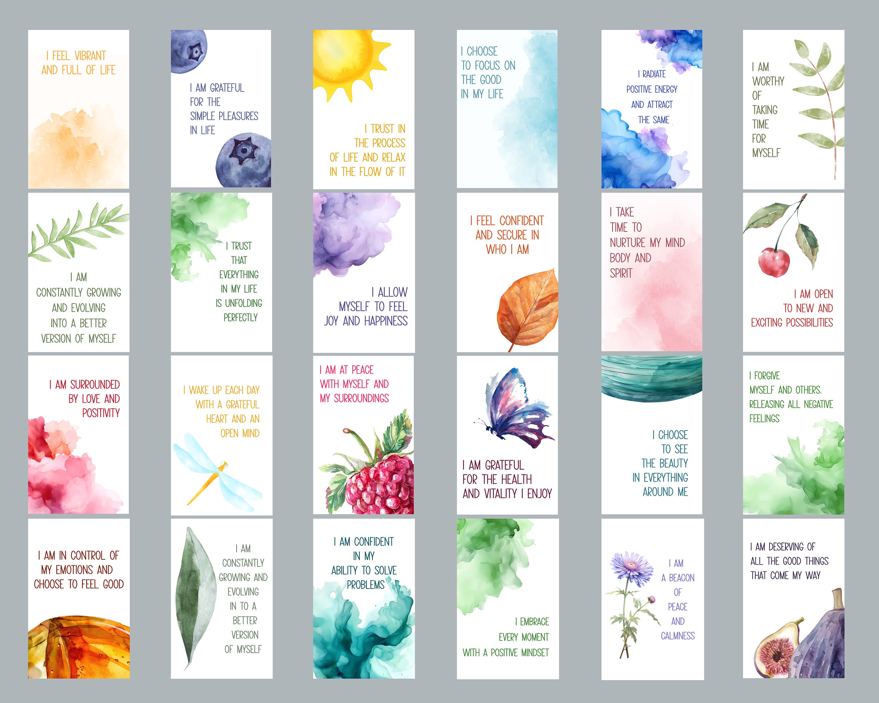 24 Water Colour Affirmation Cards Everyday Affirmation Cards ...