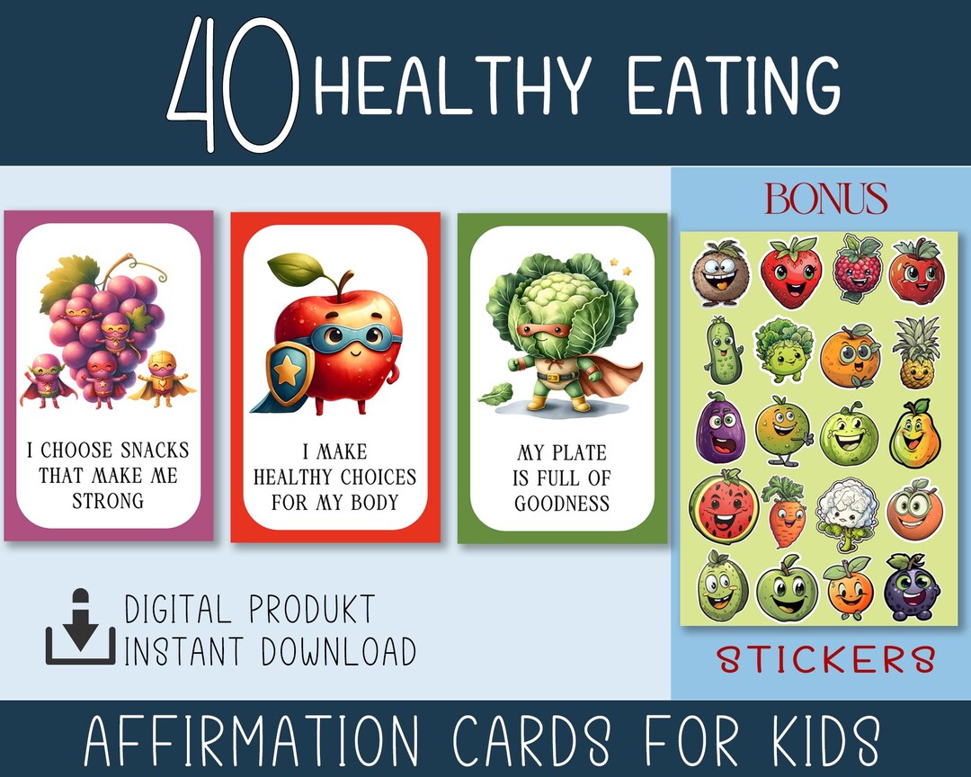 Healthy Eating Affirmation Cards for Kids, Fun & Positive Food Habits ...