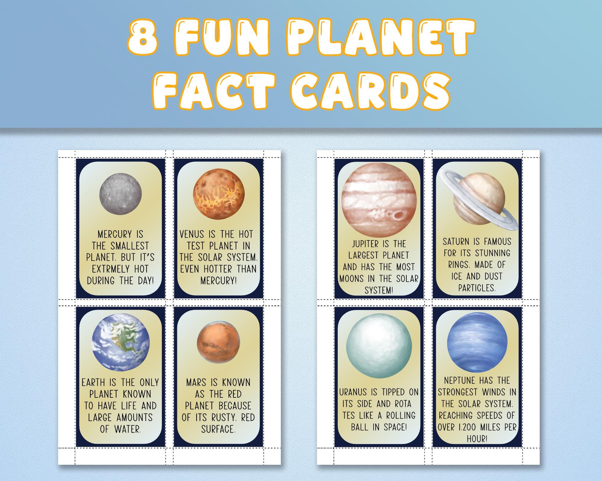 Printable Solar System Flashcards for Kids – Planet Learning Cards for ...