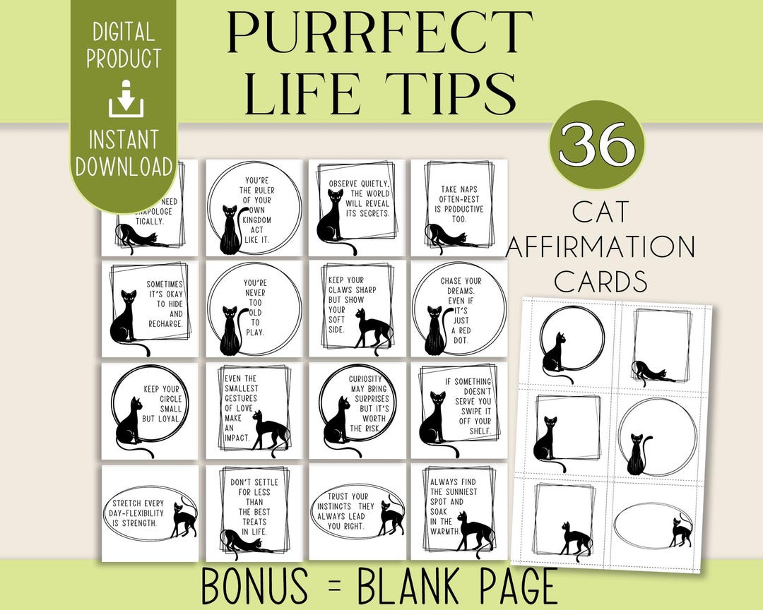 Purrfect Life Tips – Printable Cat Wisdom Cards, Advice From a Cat ...