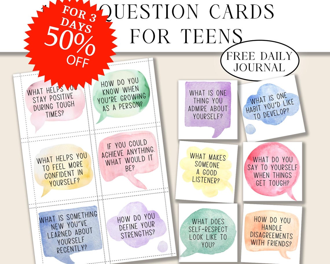 Printable Therapy Question Cards for Teens, DBT Tools, Mental Health ...