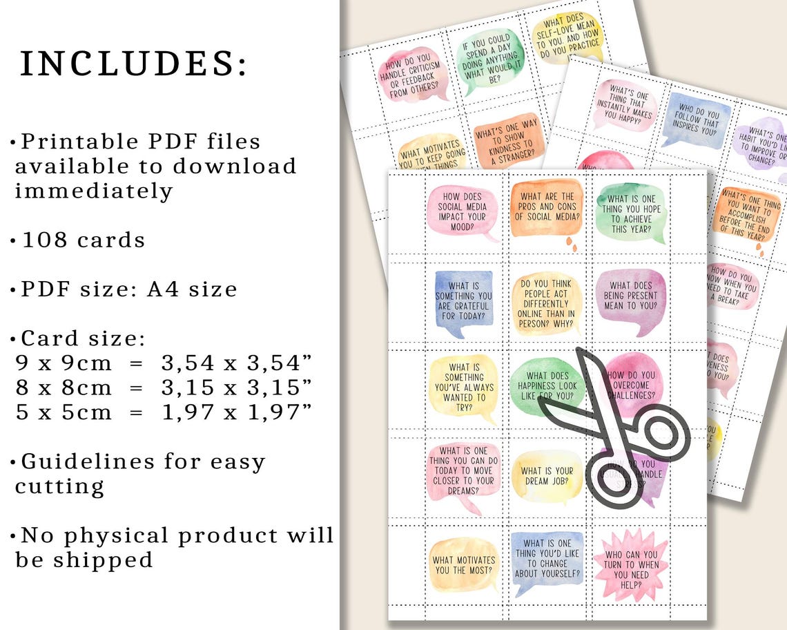 Printable Therapy Cards for Teens, DBT Tools, Self-discovery Prompts ...