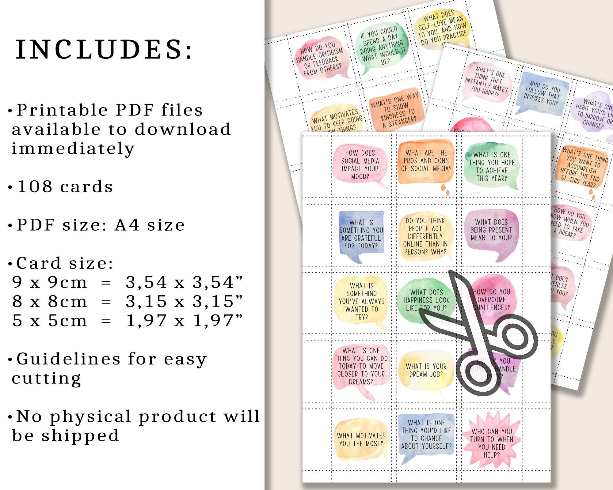 Printable Therapy Cards for Teens, DBT Tools, Self-discovery Prompts ...