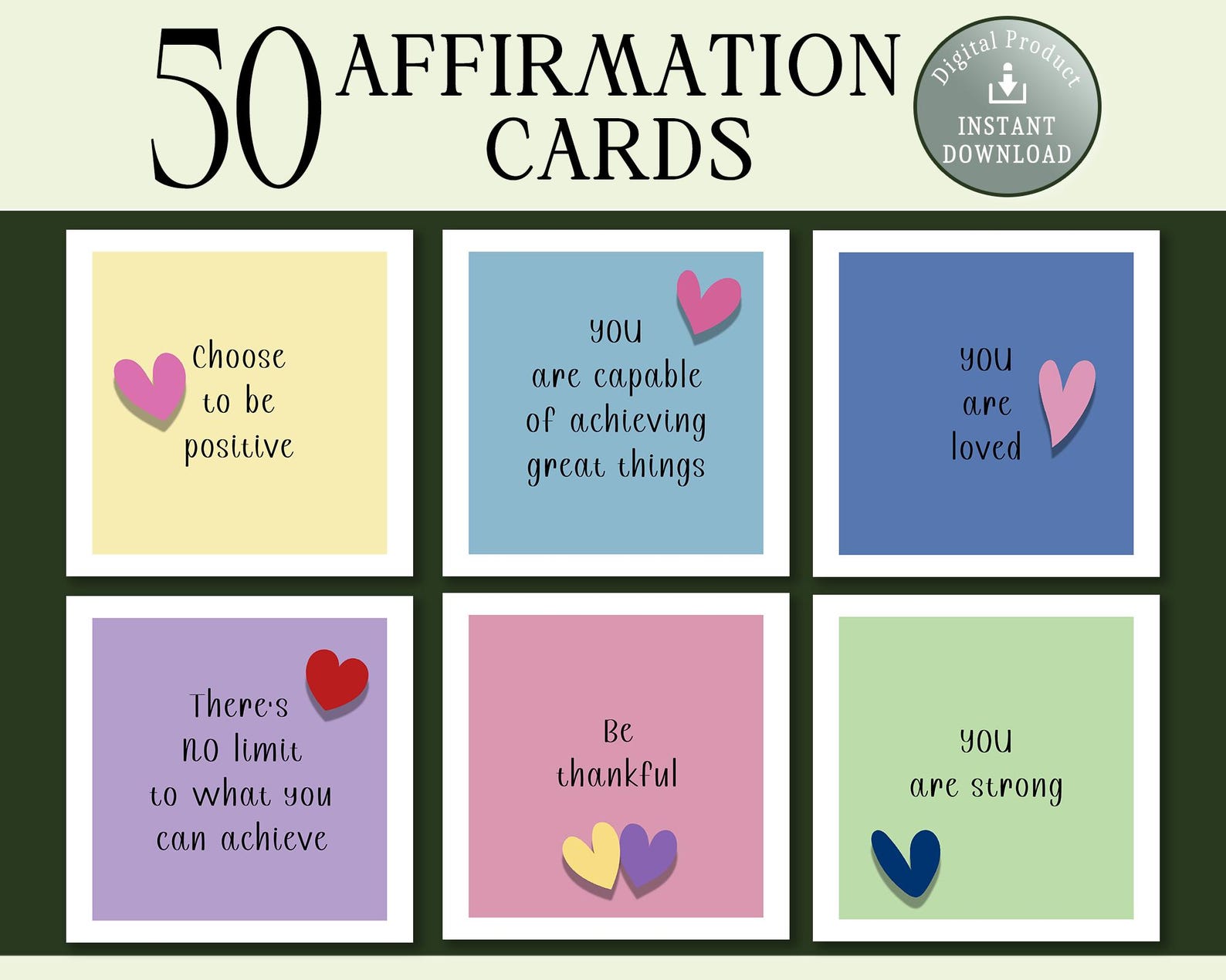 Heart Affirmation Cards | Daily Motivational Printable Cards | Positive ...
