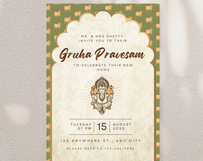 Griha Pravesh Invitation Template, Editable Gruha Pravesham Invitation ...