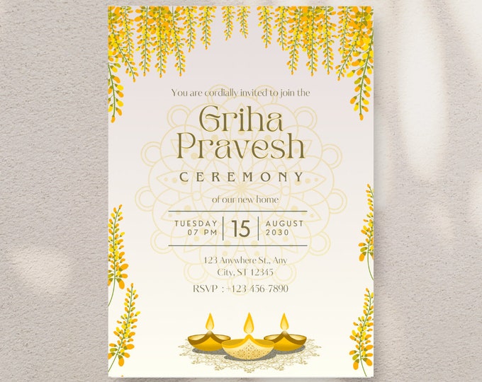 Griha Pravesh Invitation Template, Editable Gruha Pravesham Invitation ...